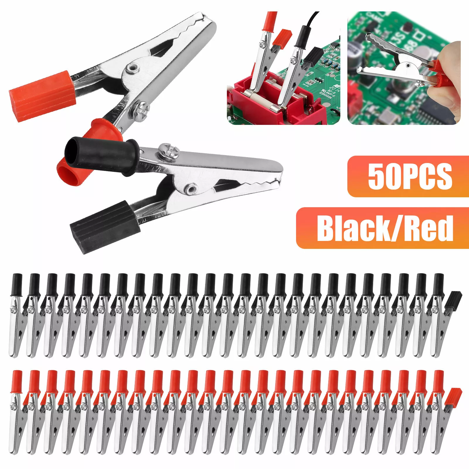 50Pcs Electrical Test Clamps Metal Alligator Clips with Red & Black ...
