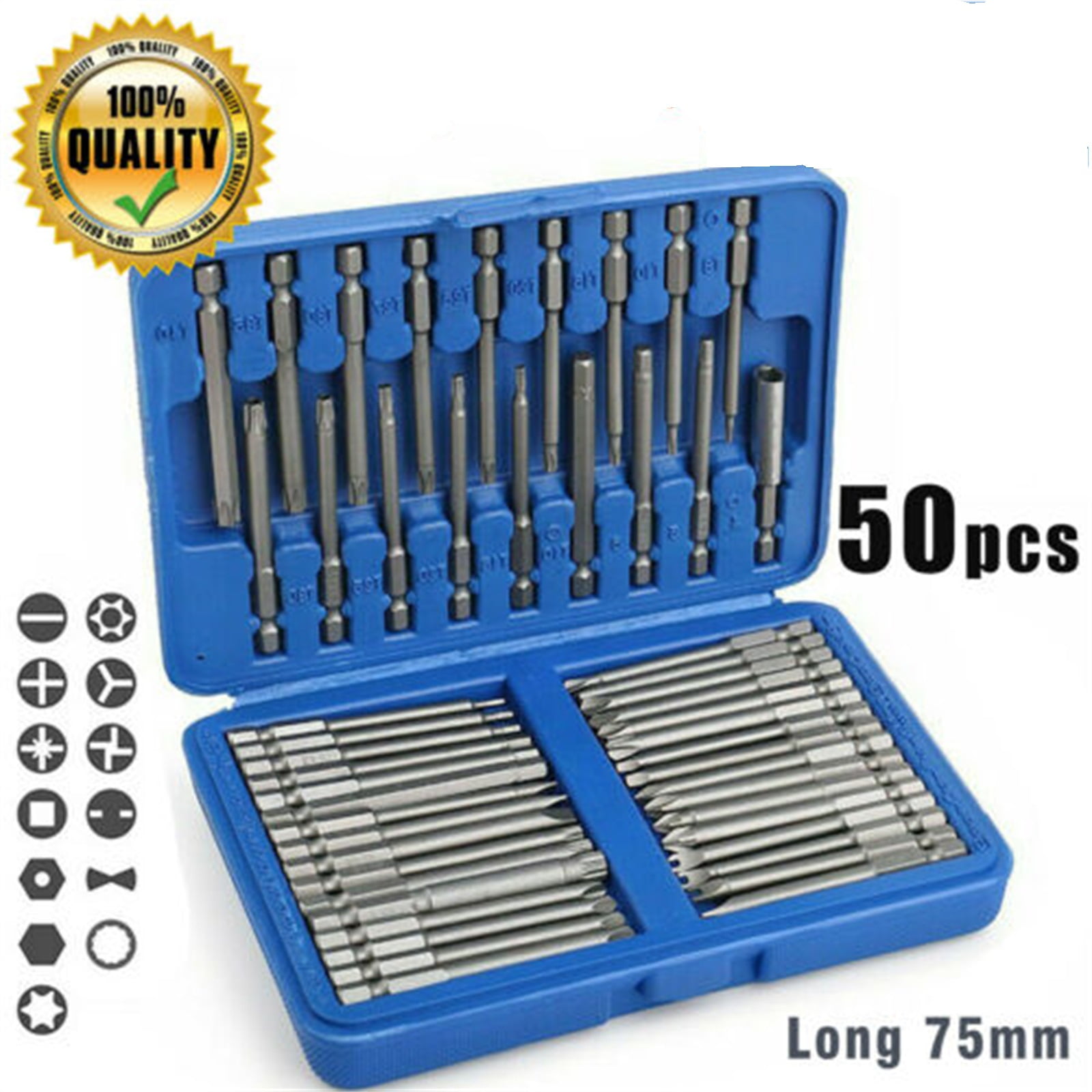 50Pcs Extra Long Security Drill Bits Portable Hex Torx Star Flat ...