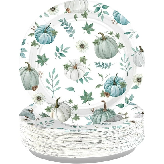 50Pcs Fall Blue Pumpkin Plates 9” Heavy Duty Thanksgiving Disposable ...