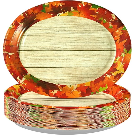 50Pcs Fall Oval Paper Plates 10" x 12" Lar Disposable 400GSM Heavy Duty ...