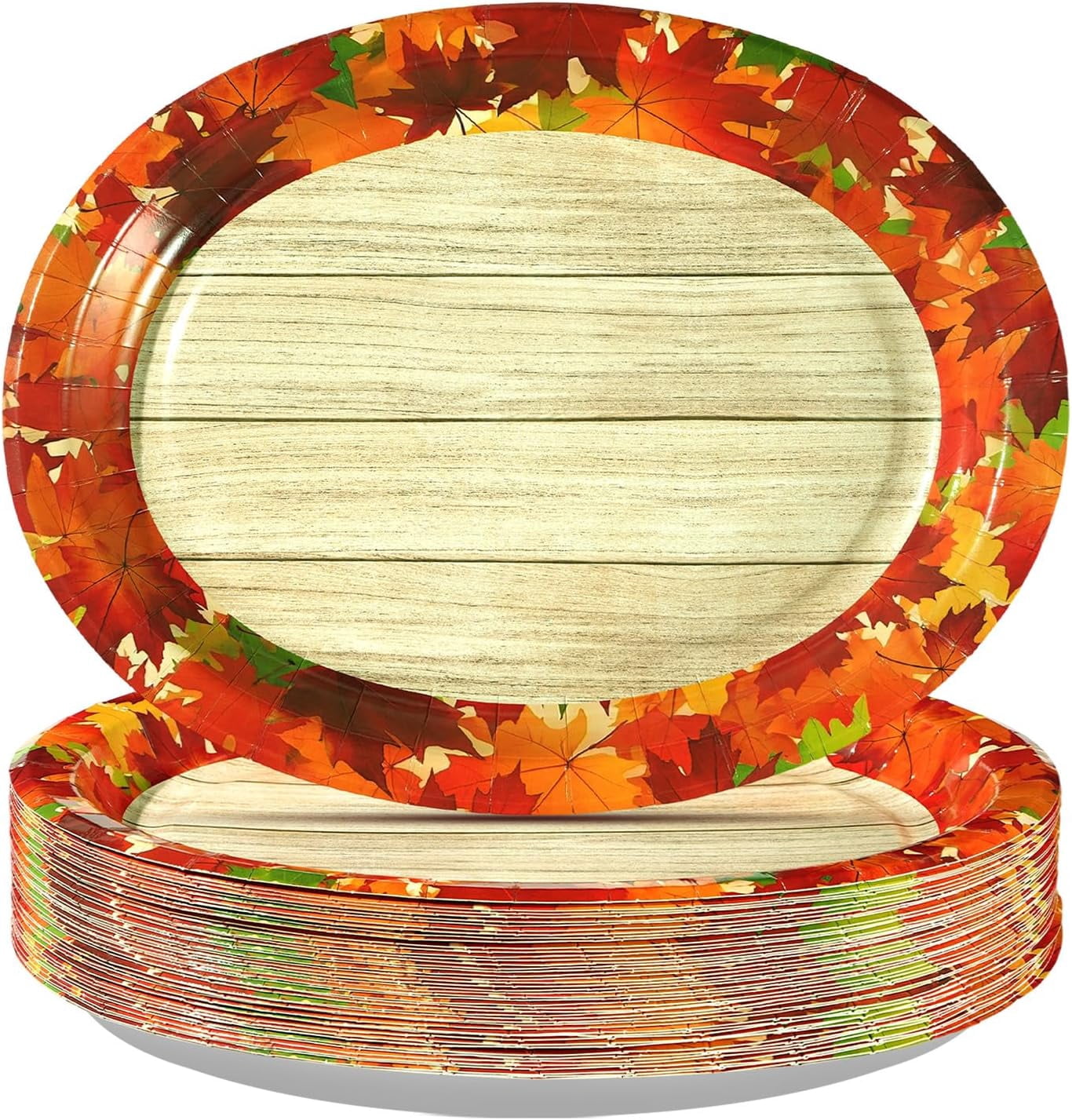 50Pcs Fall Oval Paper Plates 10" x 12" Large Disposable 400GSM Heavy ...