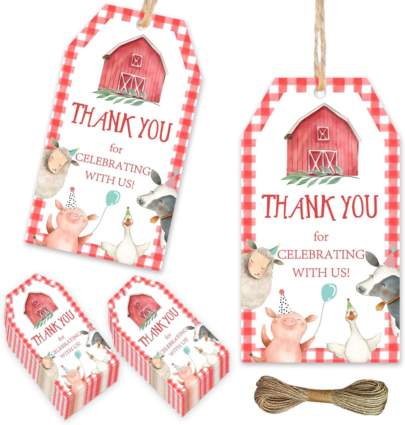 50Pcs Farm Animals Theme Thank You Tags Red Farmhouse Thank You Gift ...