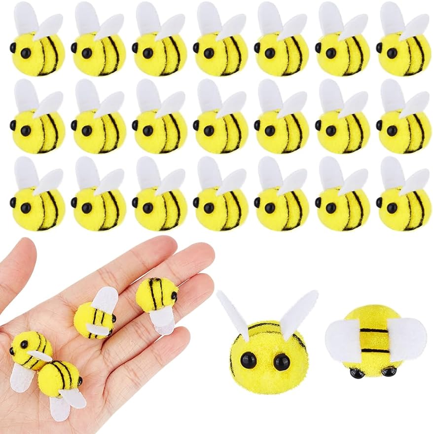 50Pcs Felt Bees Craft Ball Bees Mini Felt Bumble Bee Plush Bee Ornament ...