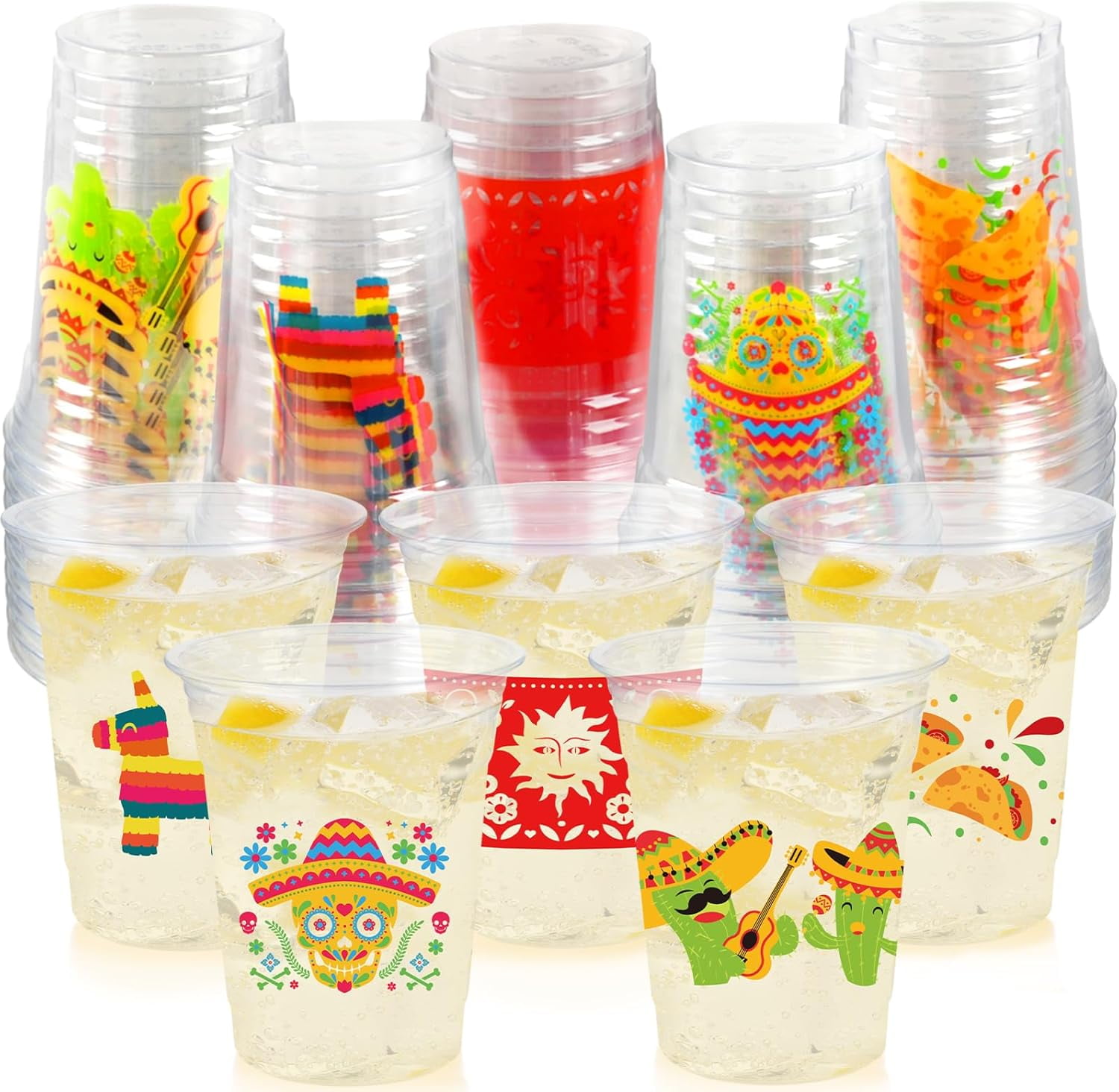 50Pcs Fiesta Cups,12OZ Plastic Disposable Clear Mexican Cups with 5 ...