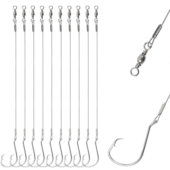 50Pcs Fishing Circle Hook Catfishing Rig with Steel Wire Leader Pre ...