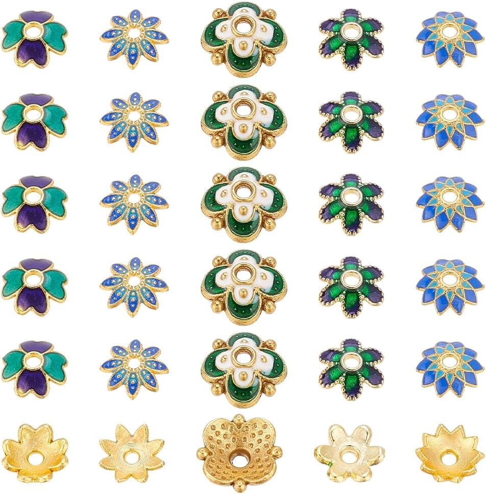 50Pcs Flower Bead Cap 5 Style Alloy Enamel Bead End Cap End Spacer ...