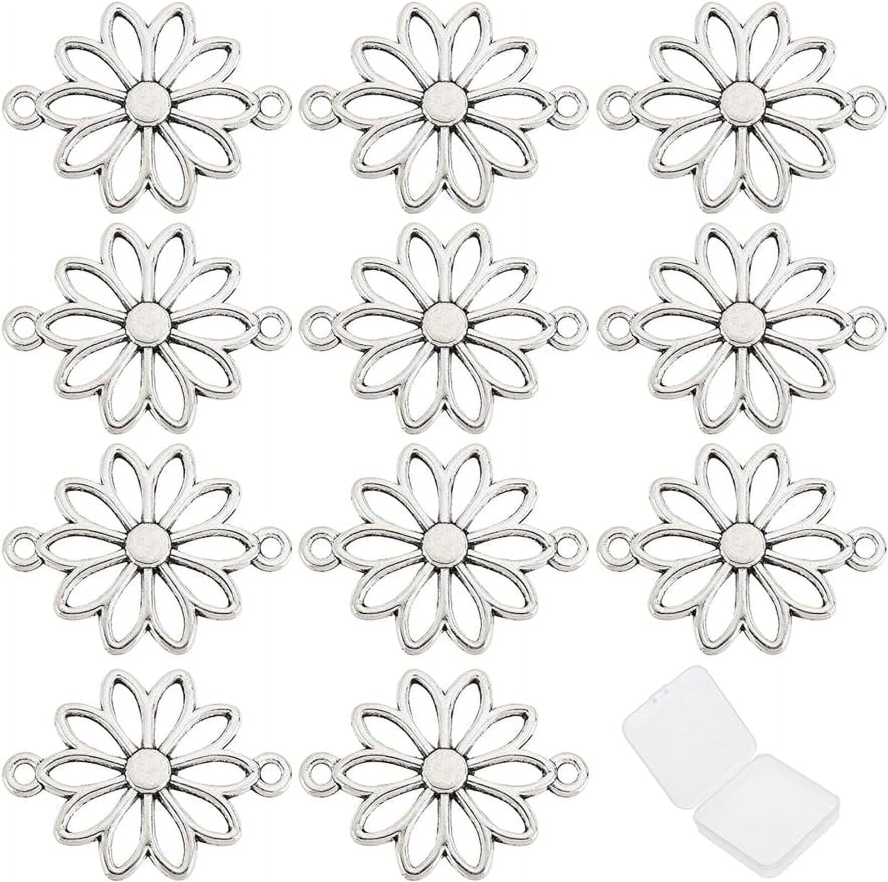 50Pcs Flower Connector Charms Hollow Flower Charm Daisy Two Loop Double ...