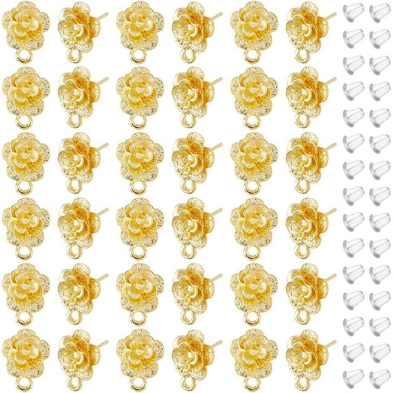 50Pcs Flower Earring Finding Flower Earrings Stud 14x11mm Gold Spring ...