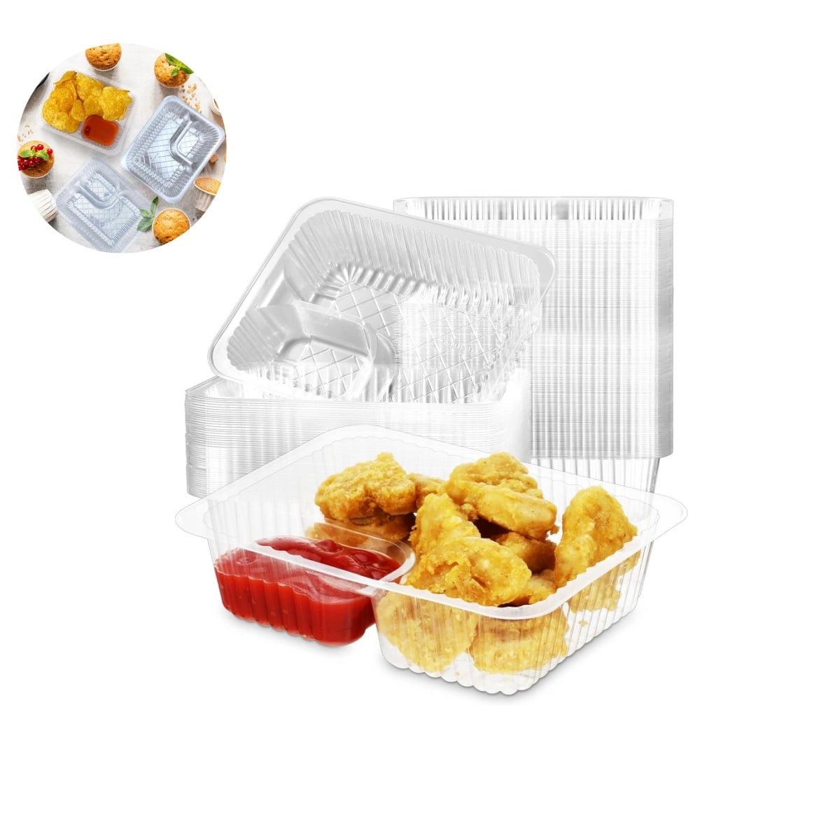 50Pcs Food Snack Tray,Plastic Nacho Holders,2 Compartments Clear Food ...