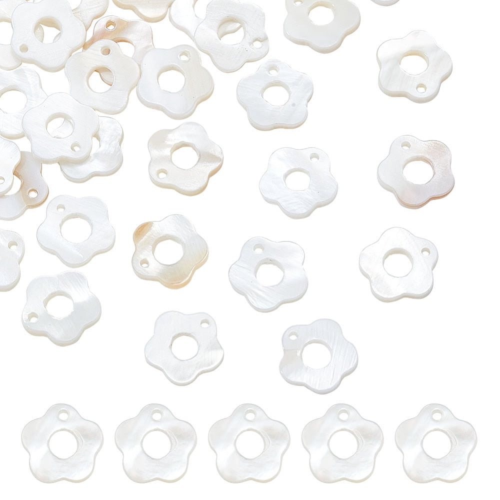 50Pcs Freshwater Shell Charms Flower White 13x13x2mm Hole: 1.2mm DIY ...