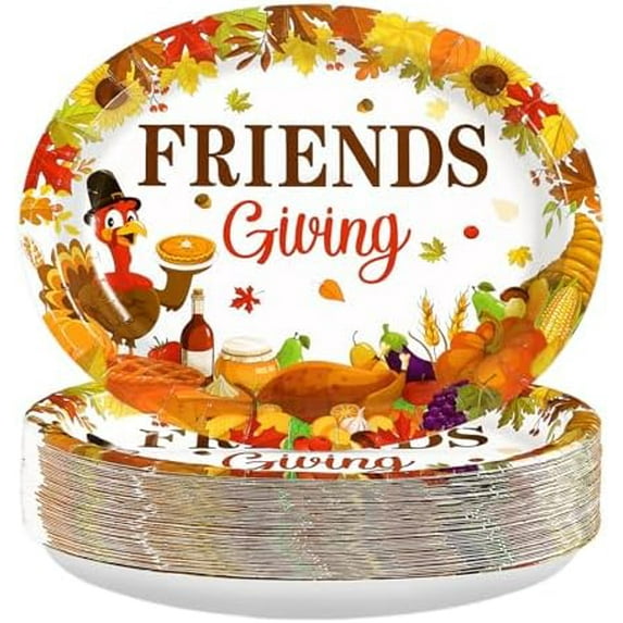 50Pcs Friendsgiving Oval Plates 10"x12" Large Fall Thanksgiving Turkey ...