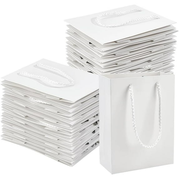 50Pcs Gift Bag With Handles Rectangle Cardboard Paper Bags White ...