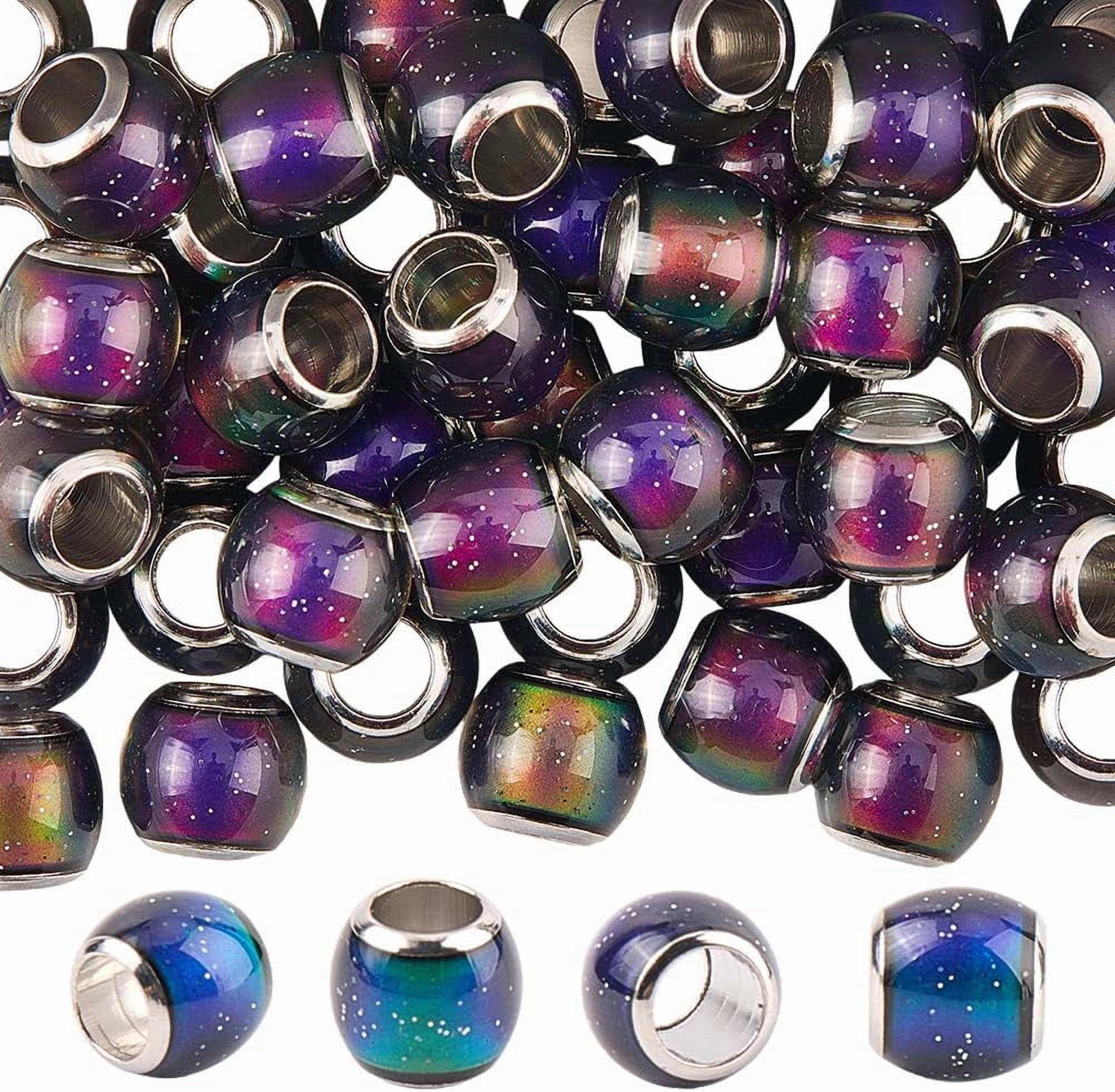 50Pcs Glass European Beads Large Hole Beads with Platinum Tone Brass ...