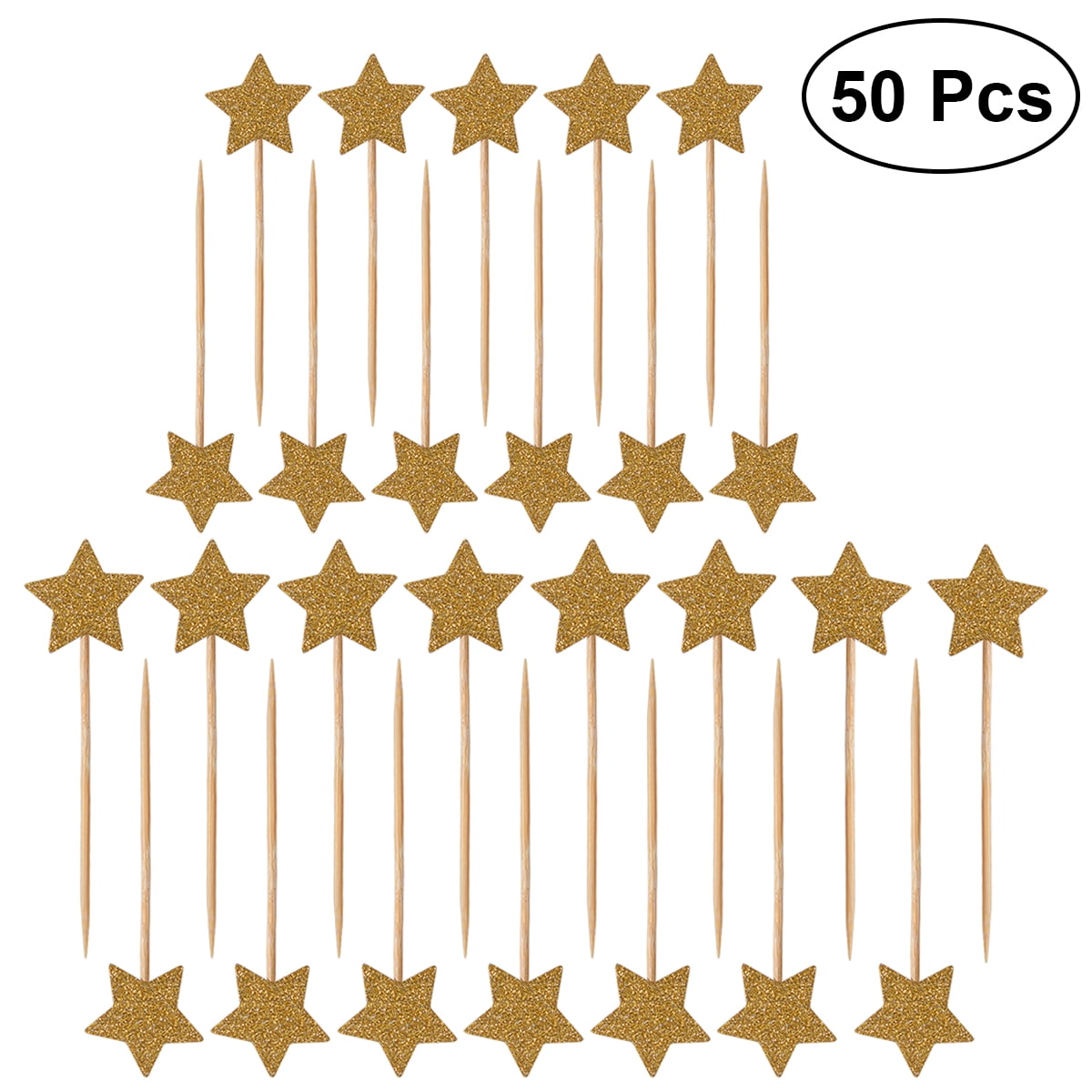 50Pcs Glitter Star Cake Cupcake Toppers Dessert Table Birthday Wedding ...