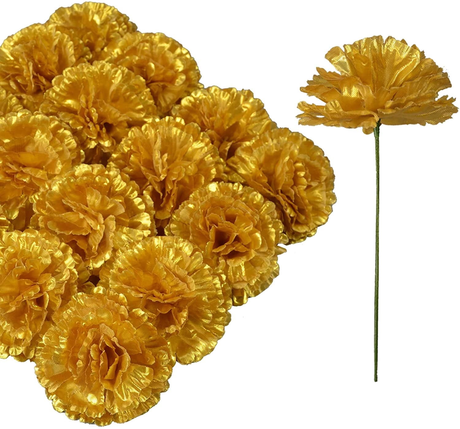 50Pcs Gold Carnations Artificial Flowers, Fake Carnations Bulk perfect ...