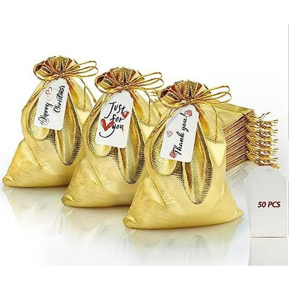 50Pcs Gold Drawstring Gift Bags, 7x9in Jewelry Bags Drawstring Pouches ...