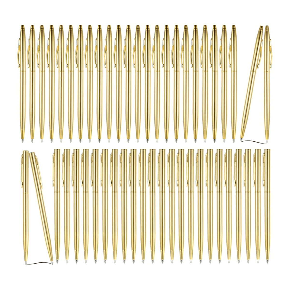 50Pcs Gold Metallic Slim Ballpoint Pens Retractable Black Ink Mini ...