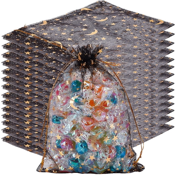 50Pcs Gold Stamping Moon Star Organza Drawstring Gift Storage Bags ...