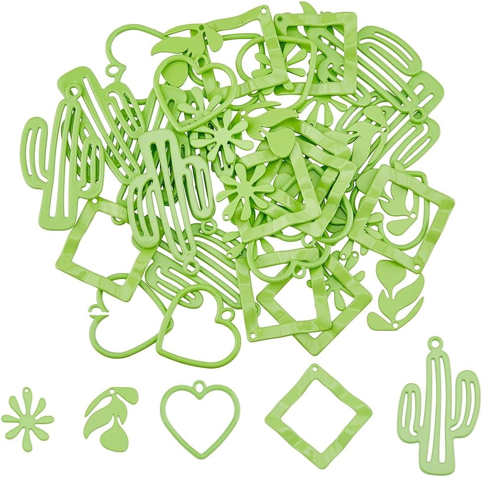 50Pcs Green Alloy Charms 5 Styles Assorted Spray Painted Plant Charms ...