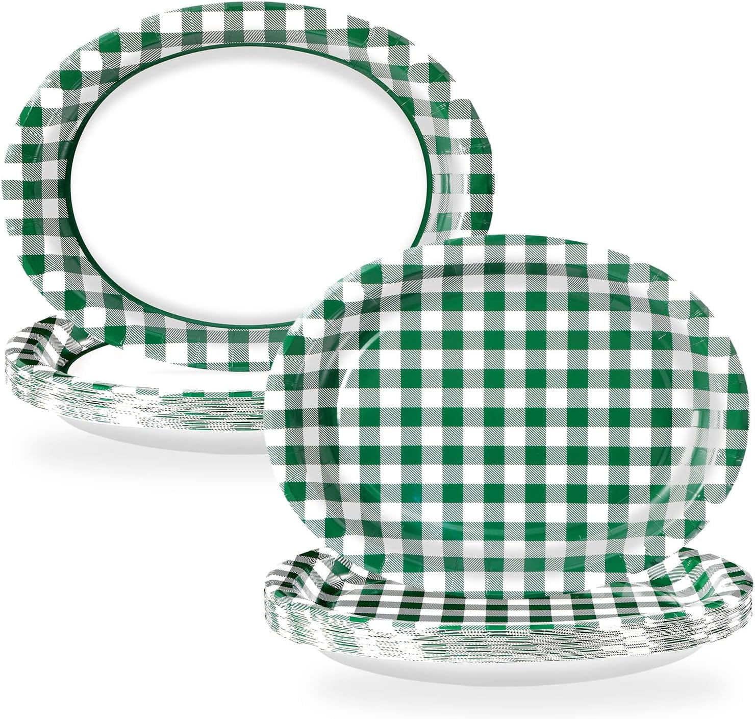50Pcs Green Gingham Oval Paper Plates 10" x 12" Large Disposable Heavy ...