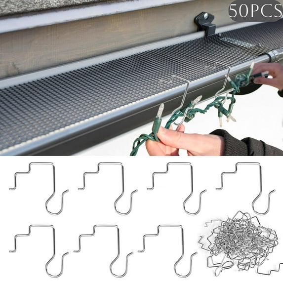 50Pcs Gutter Hooks Clips for Christmas Outdoor Lights, Stainless Steel ...