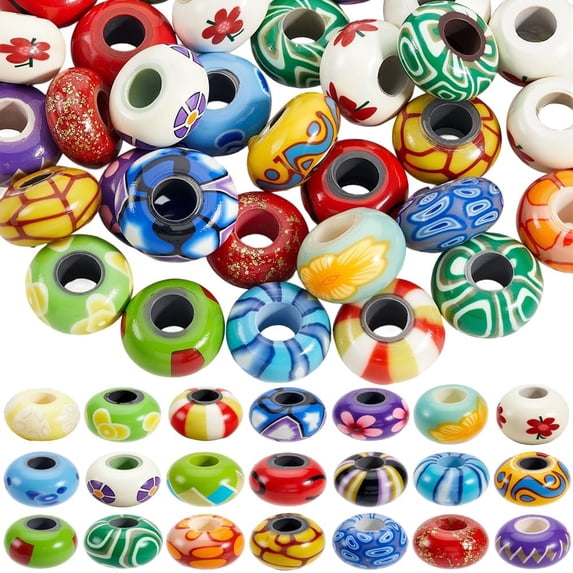 50Pcs Handmade Polymer Clay European Beads Large Hole Beads Rondelle ...