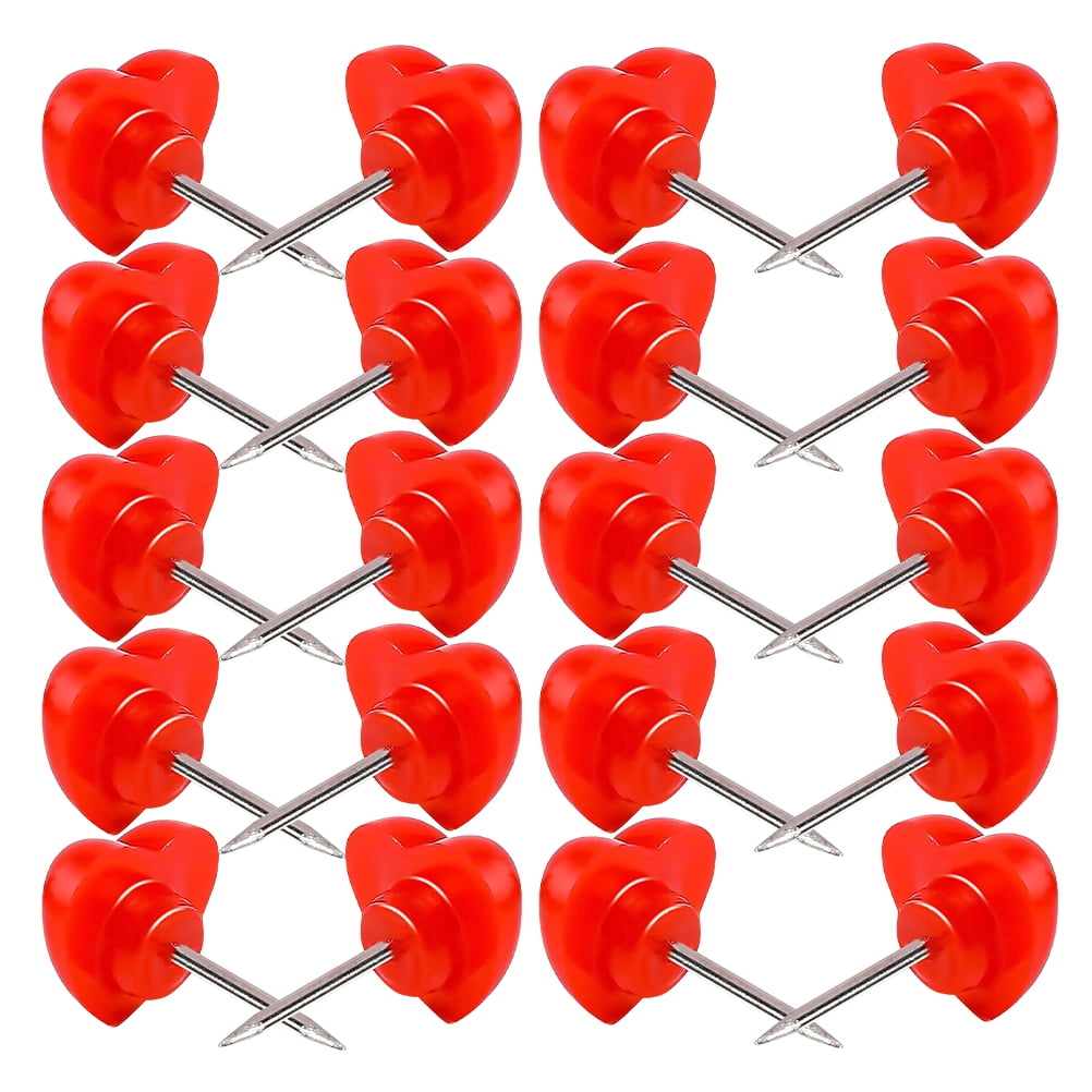50Pcs Heart Shaped Push Pins Cute Red Thumb Tacks Decorative Steel Point Pins for Cork Board ...