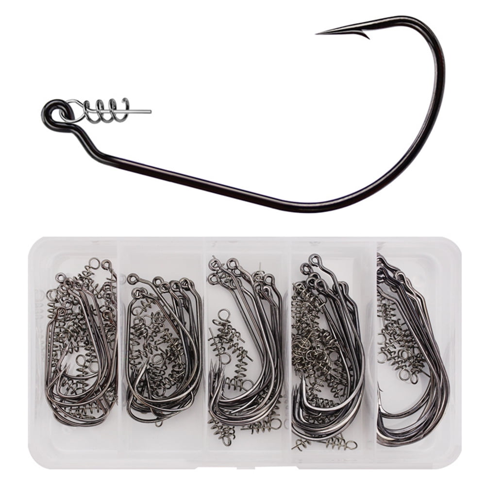50Pcs High Carbon Steel Worm Soft Bait Jig Hooks with Twist Spring Lock ...