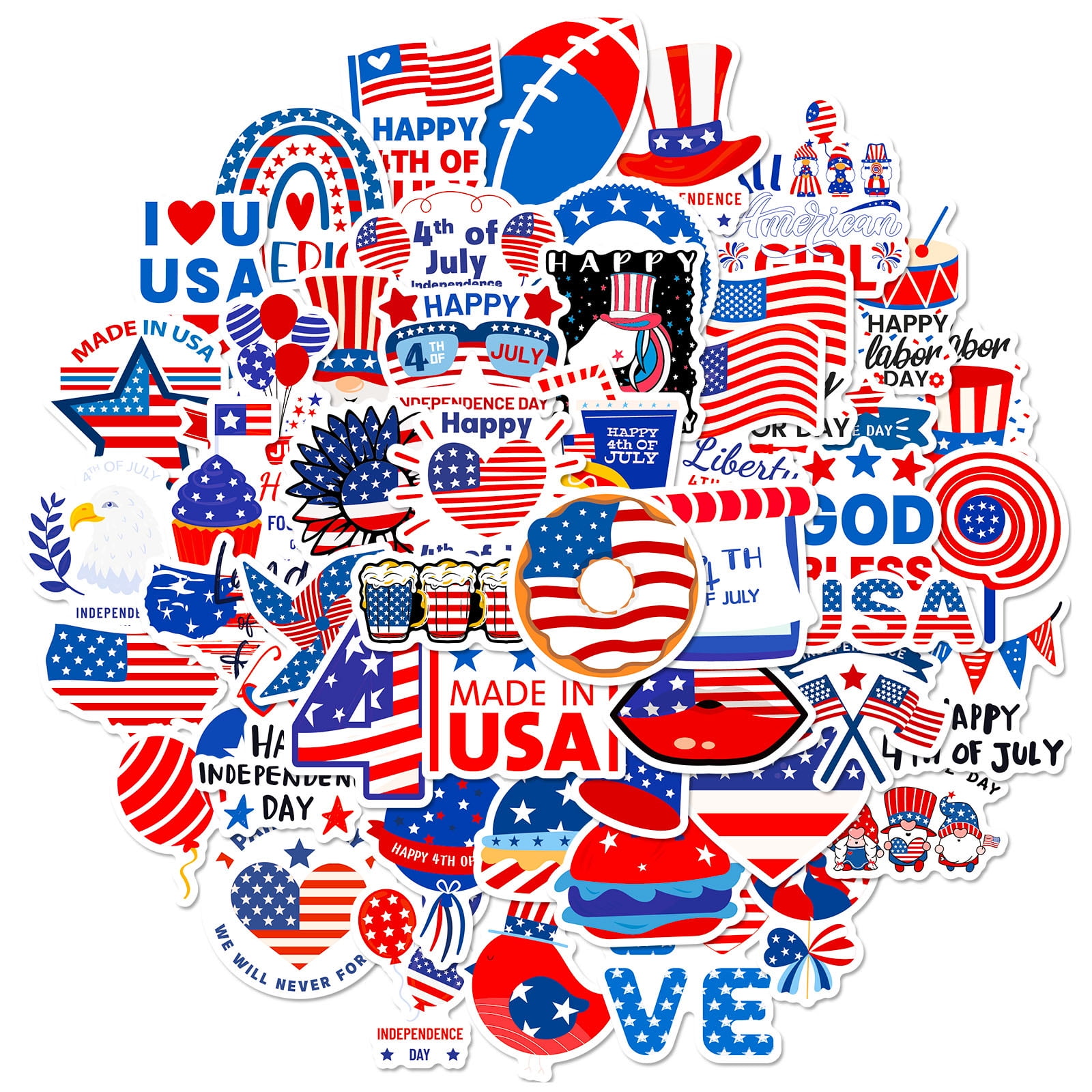 50Pcs Independence Day Stickers Patriotic Vinyl Waterproof Stickers for ...