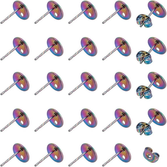 50Pcs Ion Plating(IP) 304 Stainless Steel Stud Earring Findings with ...