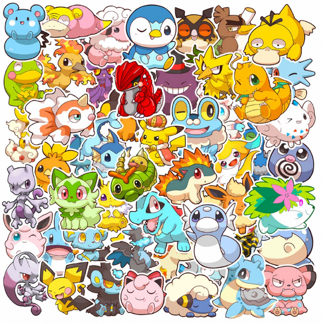 50Pcs Kids Pokémon Stickers Pack Cute Cartoon Characters Stickers Movie ...