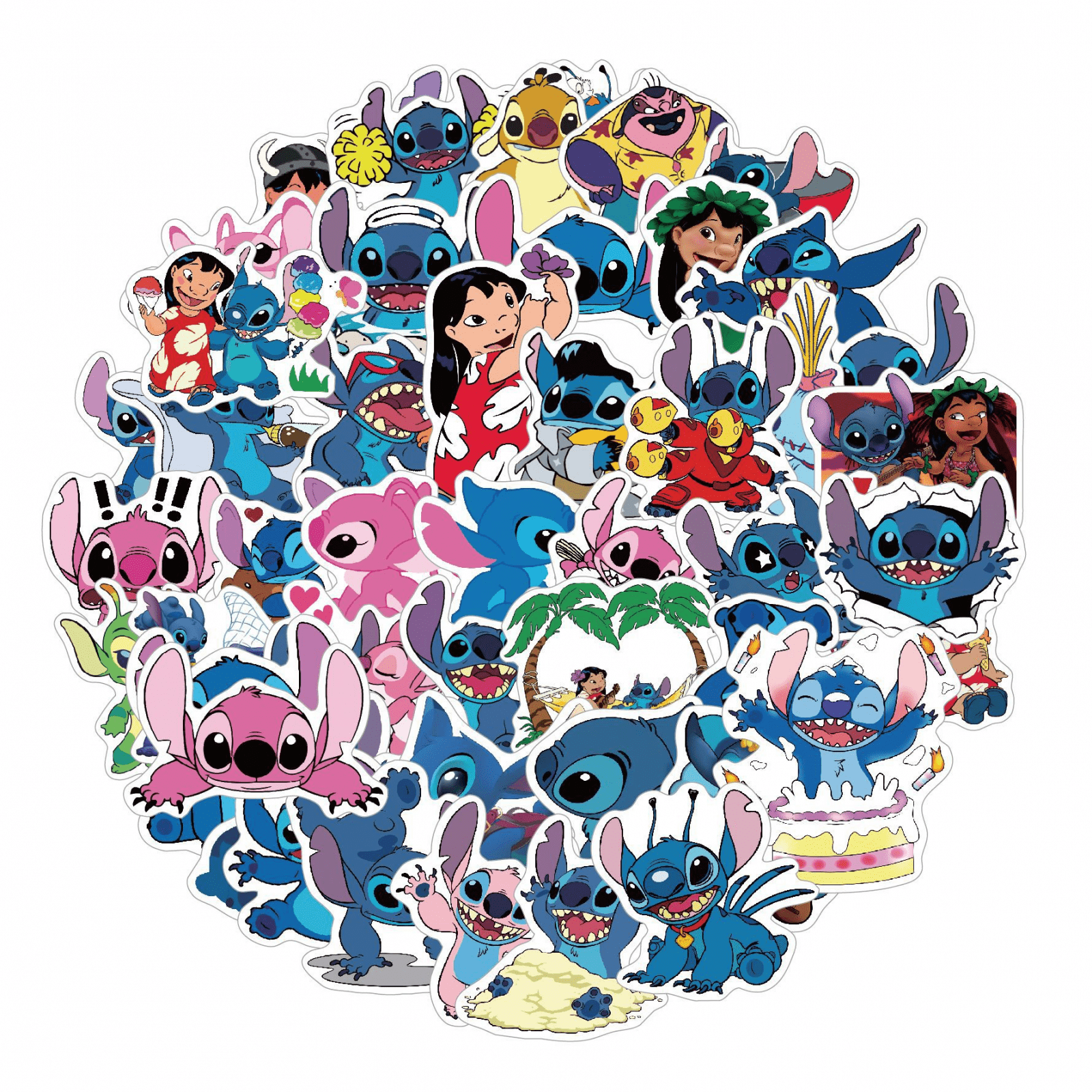 50Pcs Kids Stitch Stickers Pack Cute Cartoon Characters Stickers Movie ...