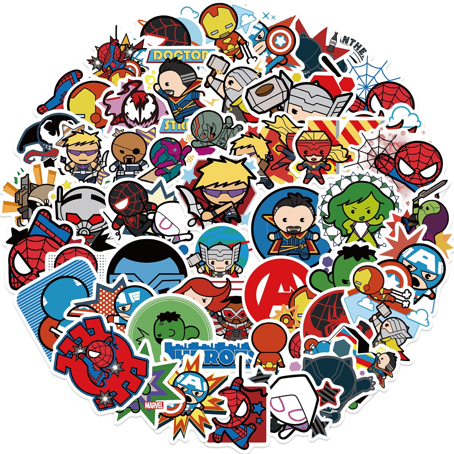 50Pcs Kids The Avengers Stickers Pack Cute Cartoon Characters Stickers ...
