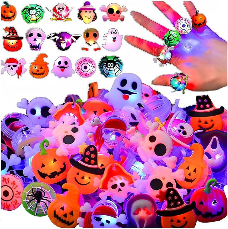 50Pcs LED Halloween Ring,Halloween Ring,Glowing Pumpkin Skull Ring Gift ...