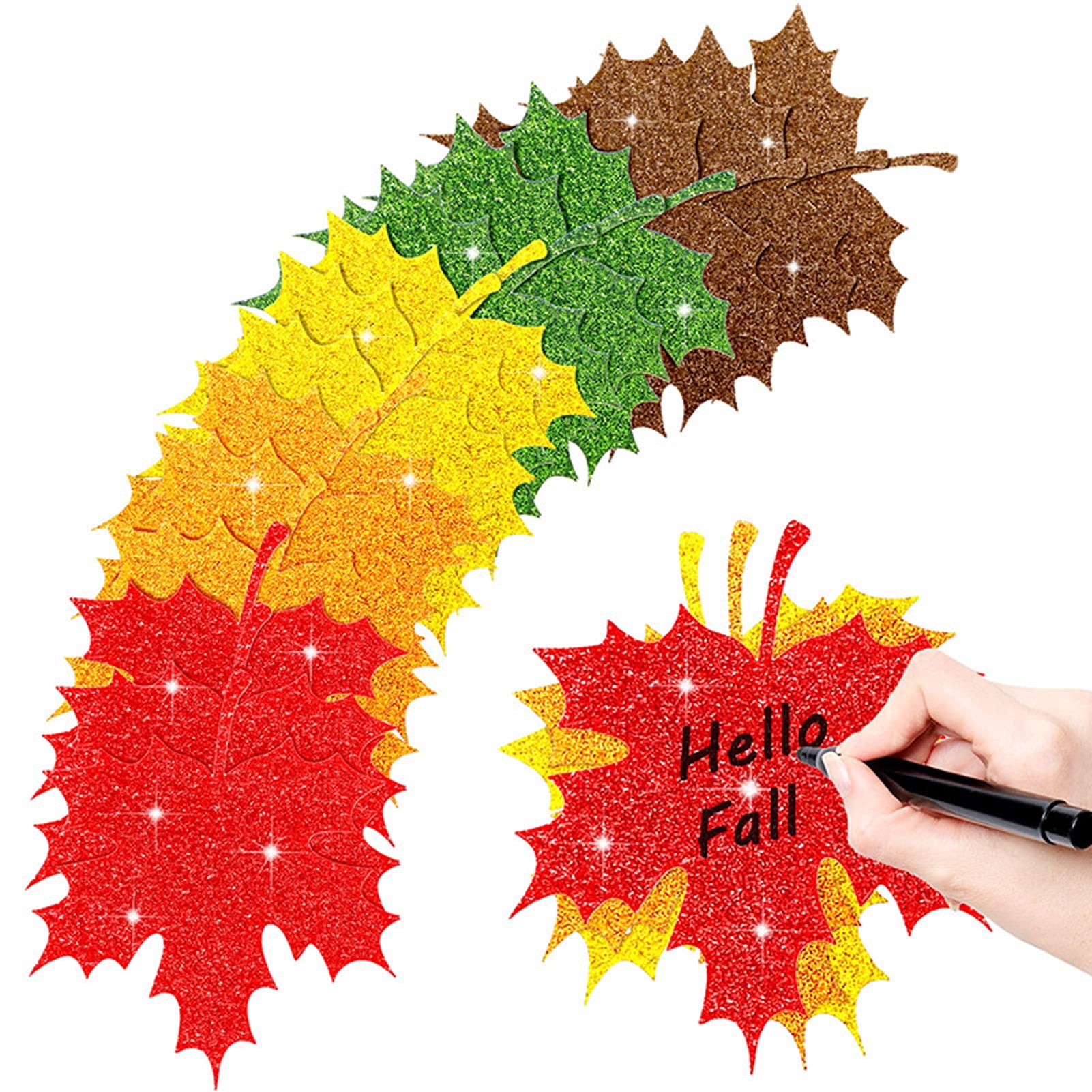 50Pcs Large Fall Leaves Glitter Paper Leaf Die Cuts Artificial Confetti ...