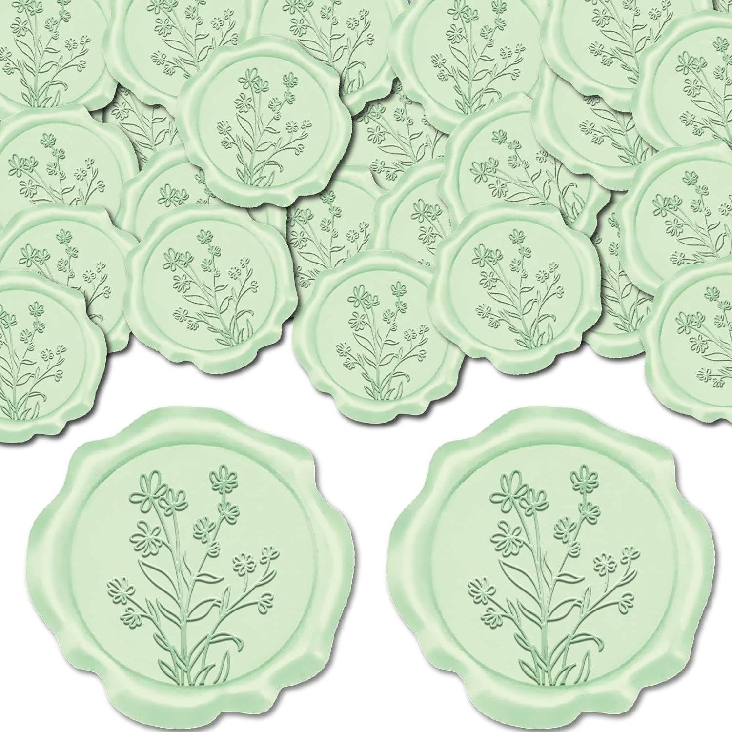 50Pcs Leaf Wax Seal Stickers 30mm Sage Adhesive Wax Stickers Flower ...