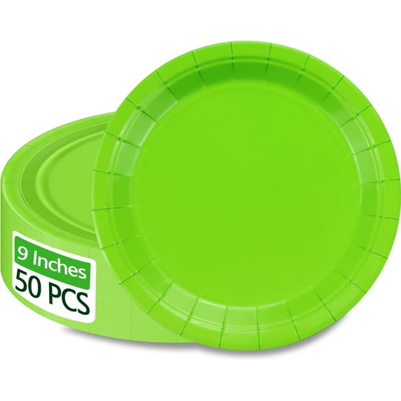 PHYSUN-50Pcs Lime Green Paper Plates - 9\u201d Paper Round Bulk Dinner ...