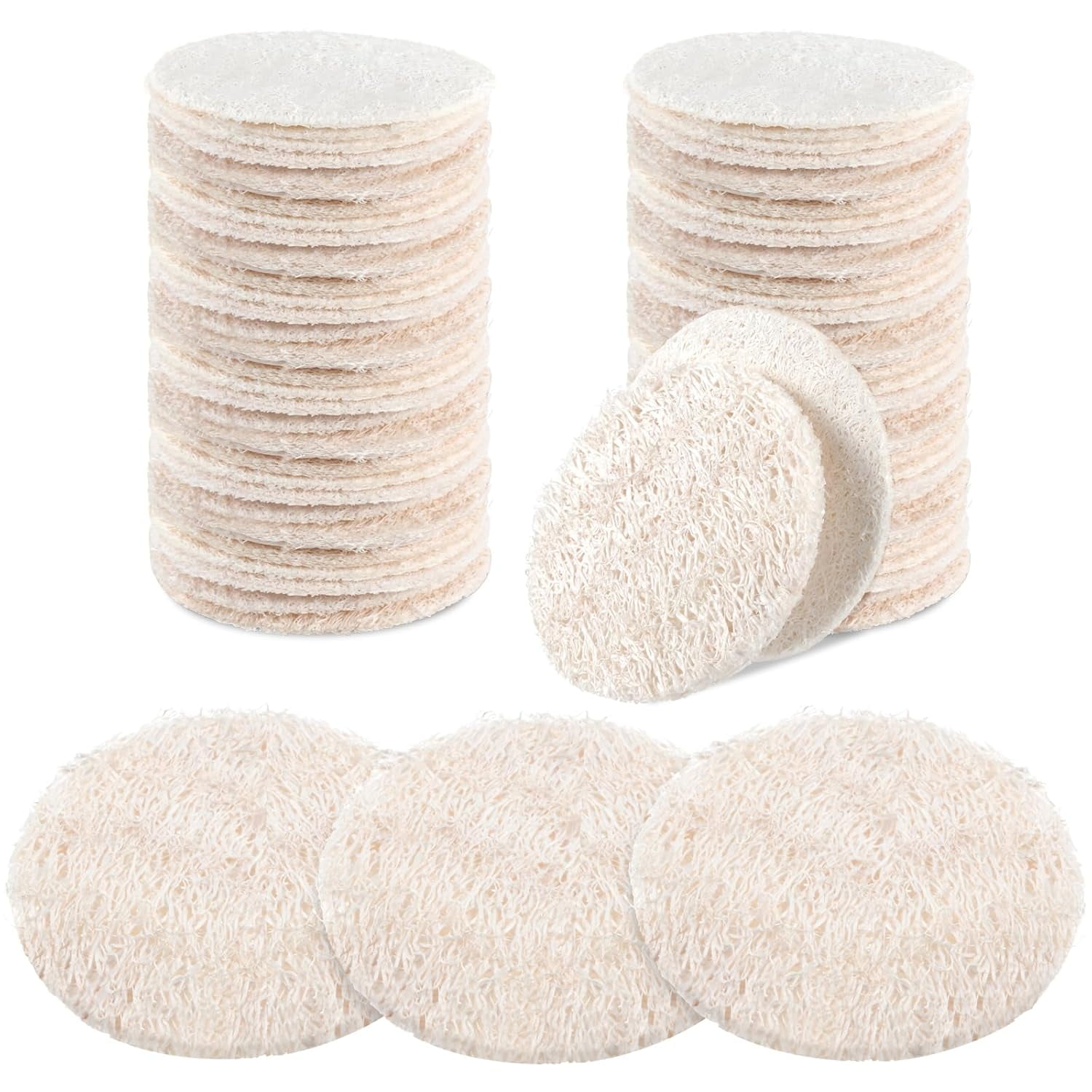 50Pcs Loofah Exfoliating Face Pads, 2 Inches Round Natural Loofah ...