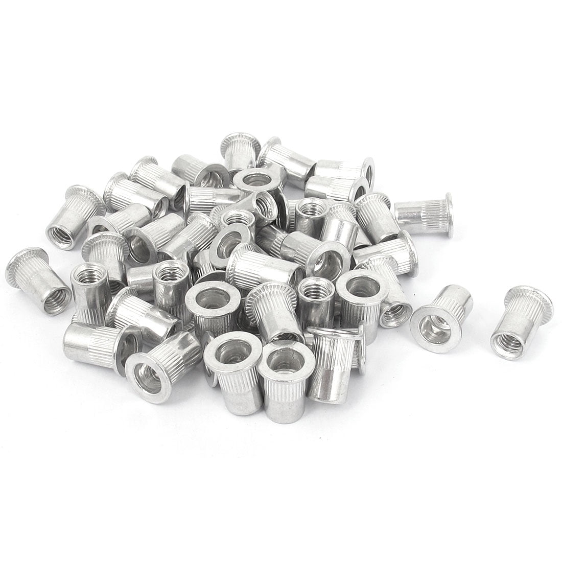 50Pcs M6x15mm Aluminum Flat Head Ribbed Body Rivet Nut Insert Nutserts ...