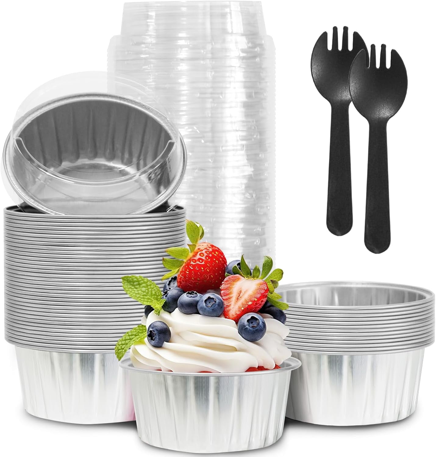 50Pcs Mini Aluminum Foil Baking Cups with Lids, 5oz Disposable Cake ...