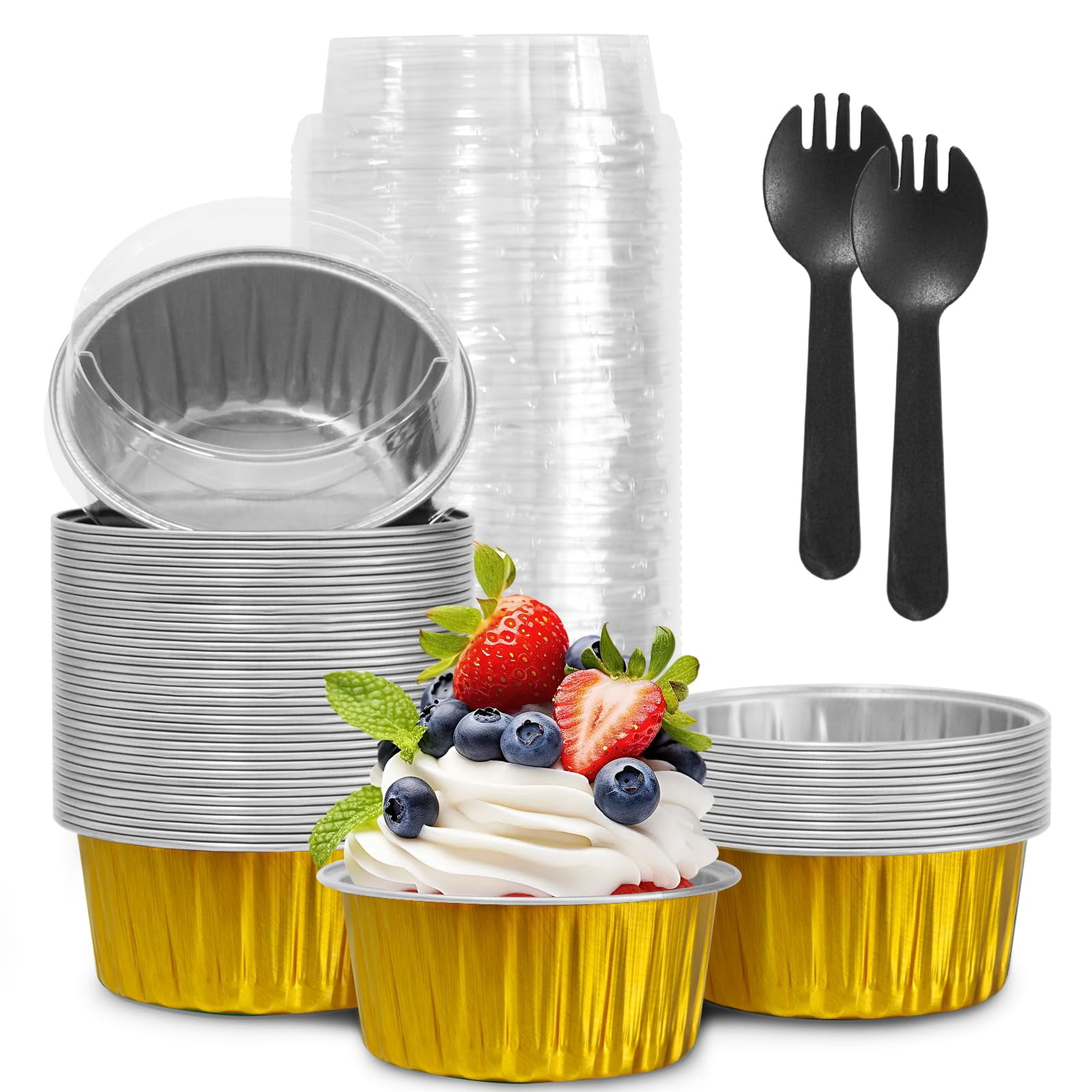 50Pcs Mini Aluminum Foil Cupcake,5oz Baking Cups with Lids,Mini Cake ...