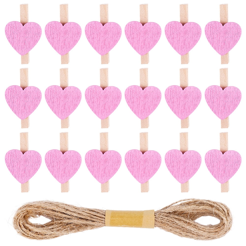 50Pcs Mini Wooden Clips Clothespins Pink Heart Clamp Natural Wood with ...