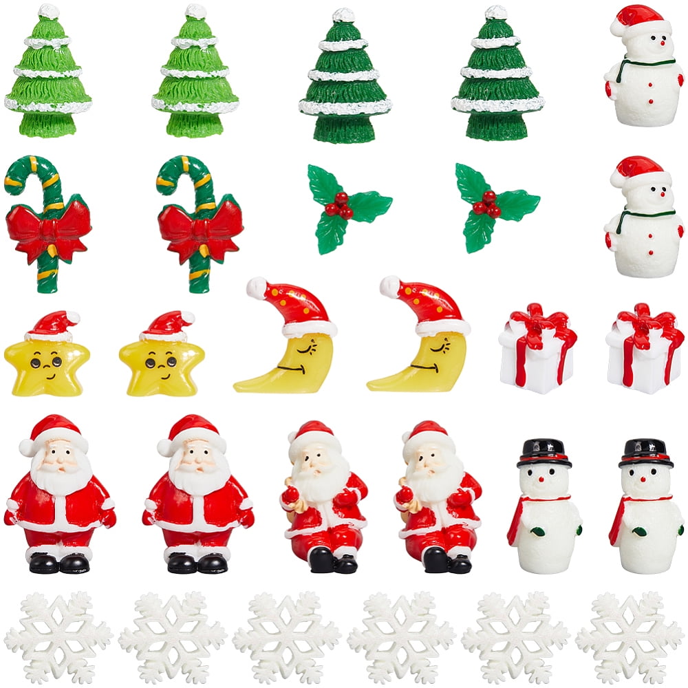 50Pcs Miniature Christmas Figurines Mini Snowman Santa Claus Xmas Tree ...