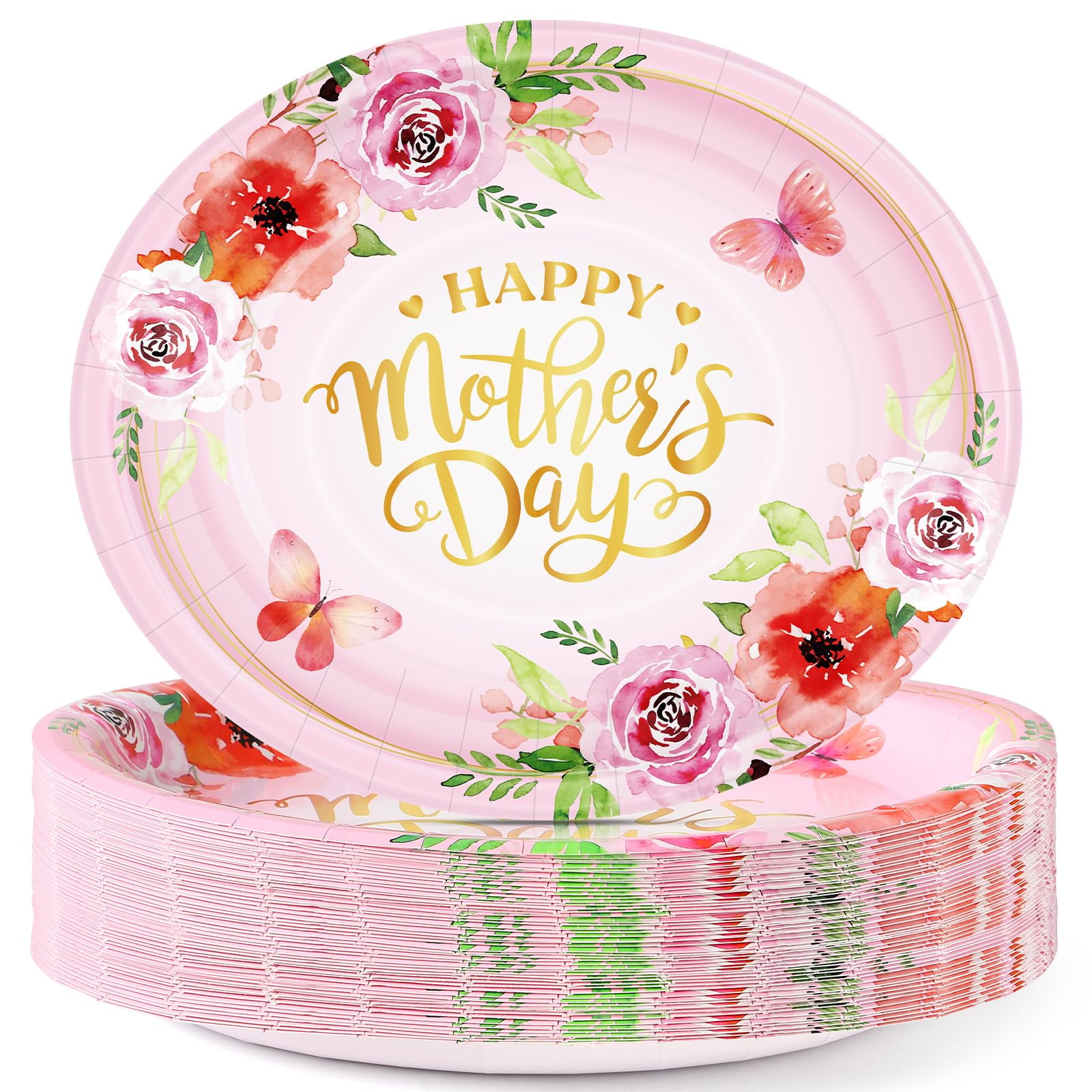 50Pcs Mothers Day Oval SSF20 Paper Plates, Large Disposable Happy ...