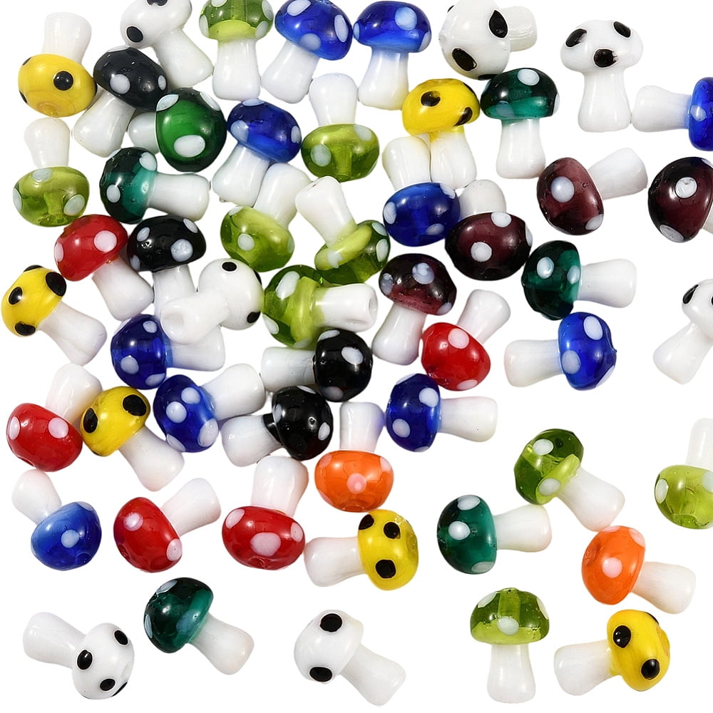 50Pcs Mushroom Handmade Lampwork Beads Strands Colorful 12.5~14x10~11mm ...