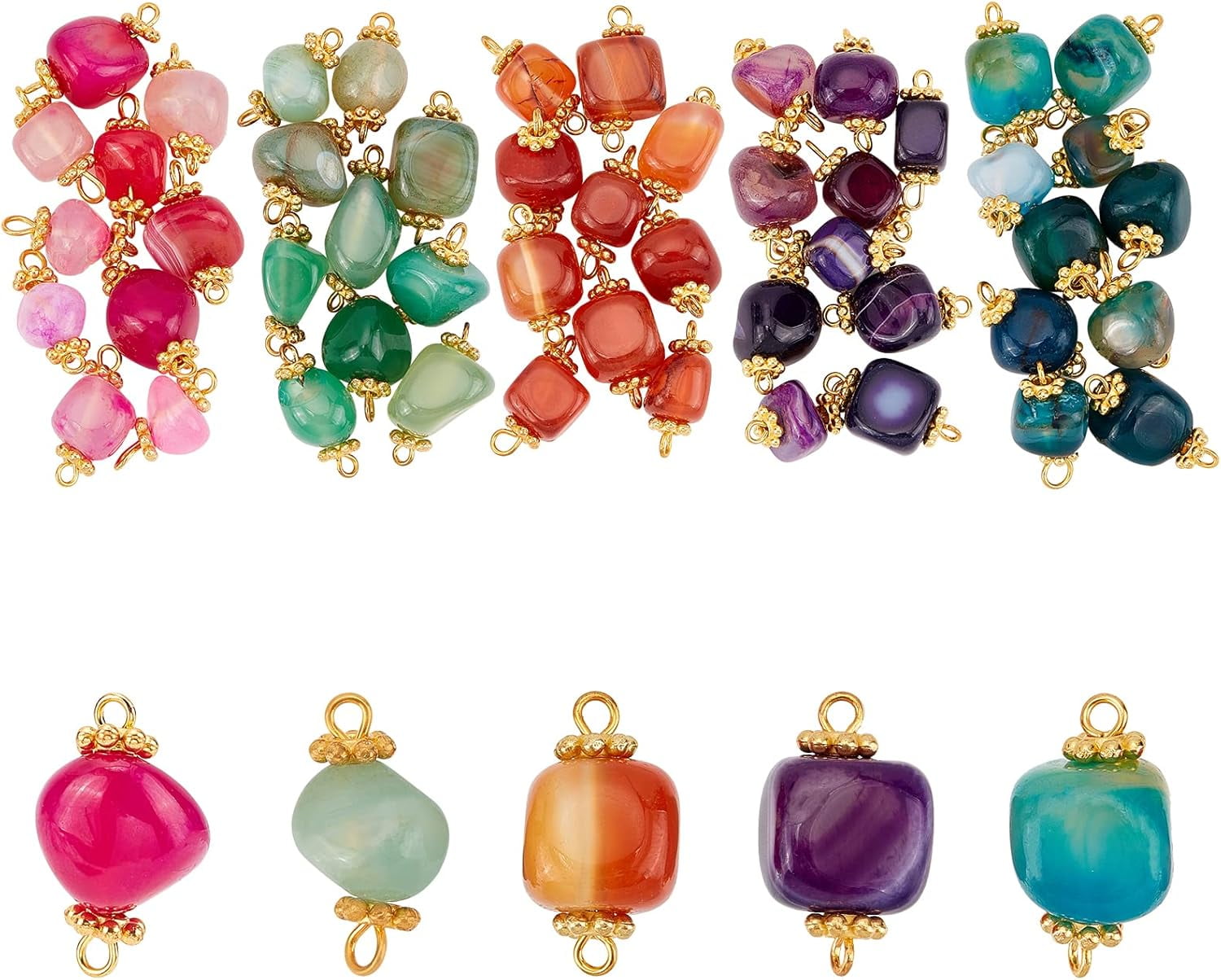 50Pcs Natural Agate Stone Connectors with Spacer Flower Beads Eye Pin ...