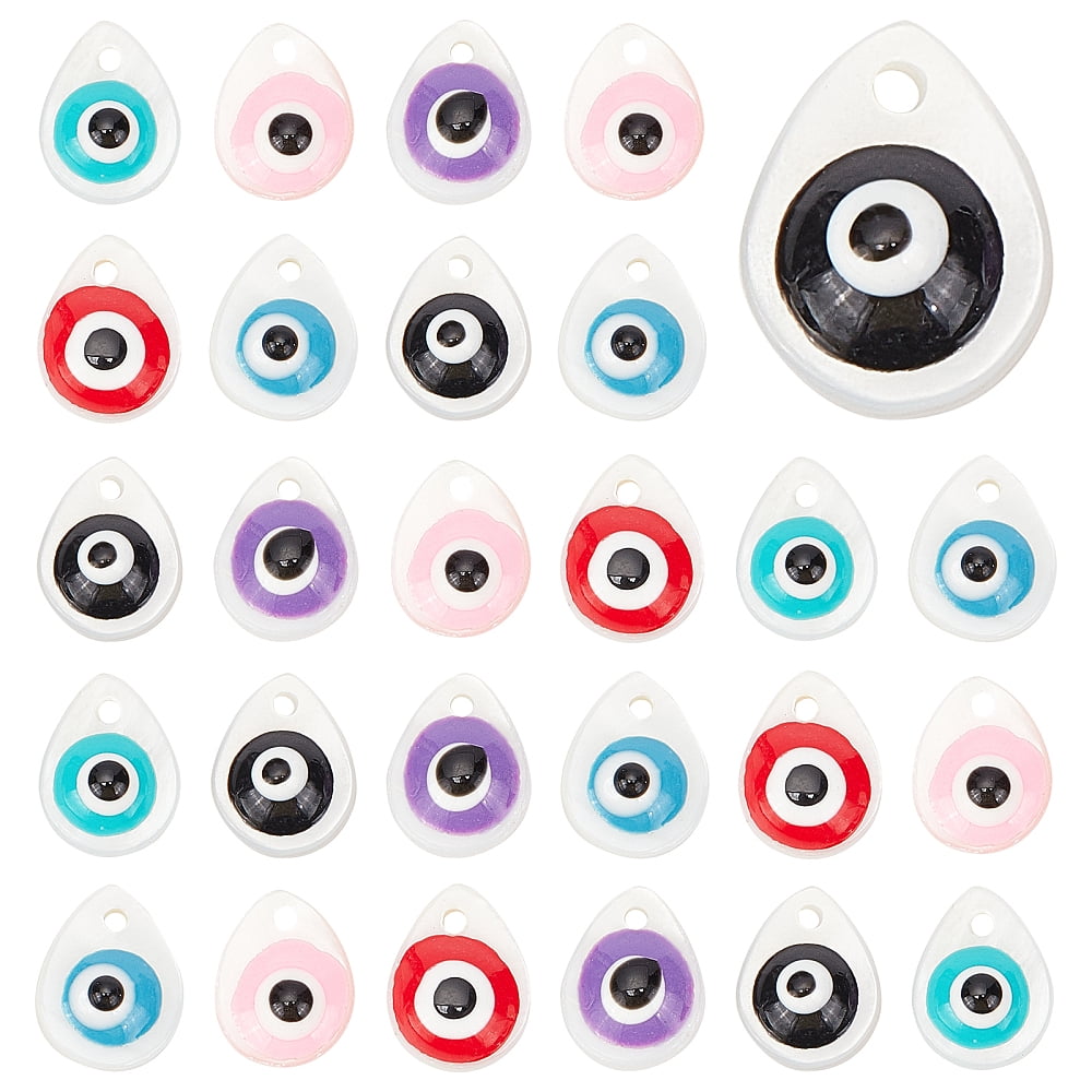 50Pcs Natural Freshwater Shell Charms with Enamel Teardrop with Mixed ...