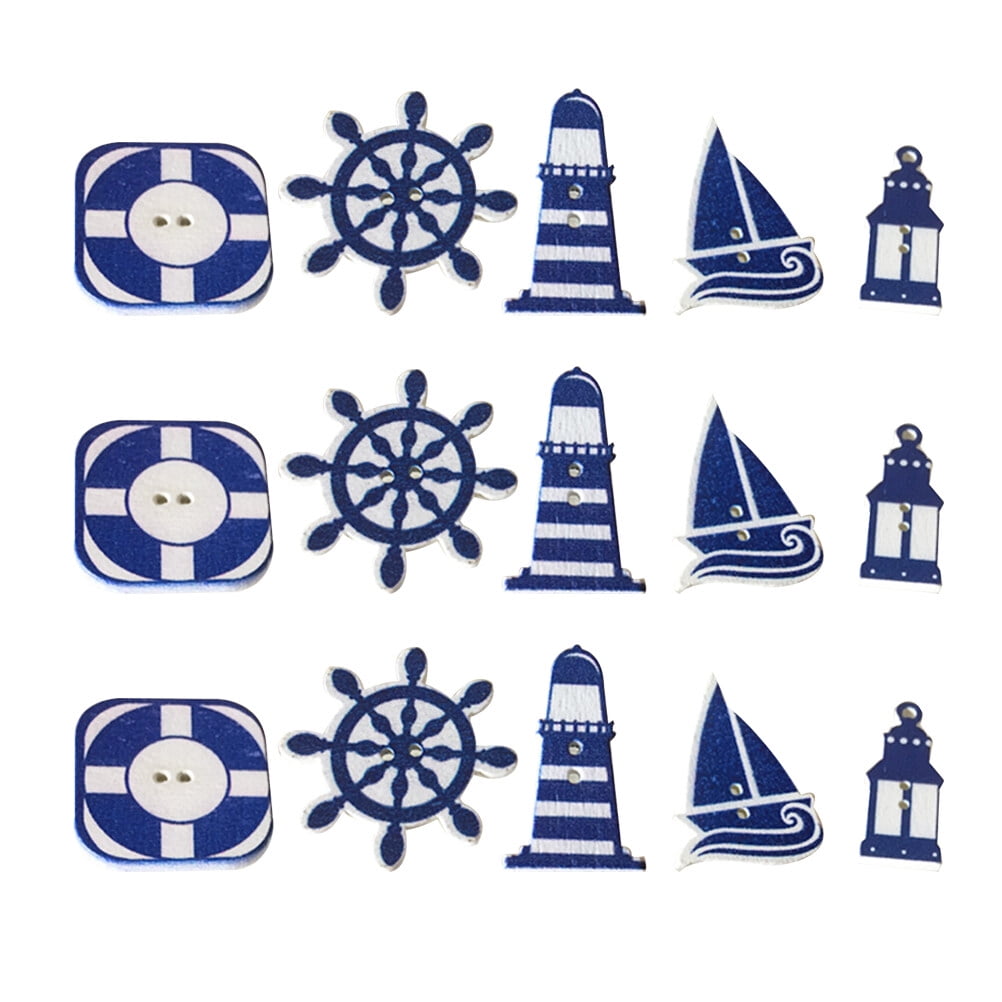 50Pcs Nautical Theme Buttons DIY Wooden Clothes Buttons Sailboat ...