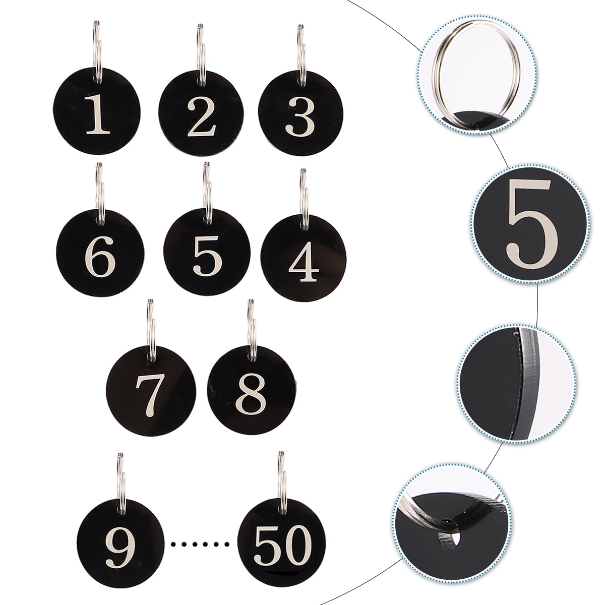 50Pcs Number Tag Rings Hollowed Key Tag Acrylic Round Number Tags for ...