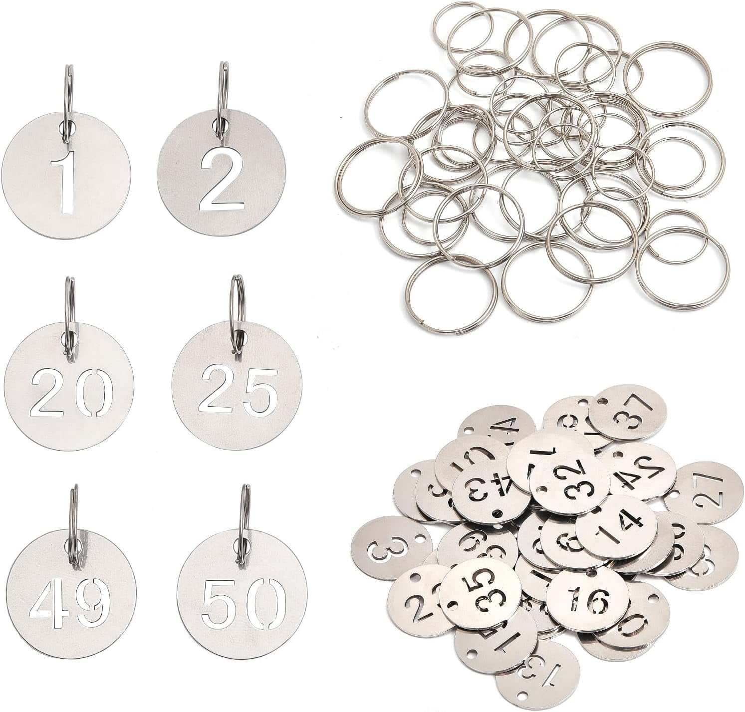 50Pcs Number Tags Stainless Steel Metal Round Numbered Tags ID Number ...